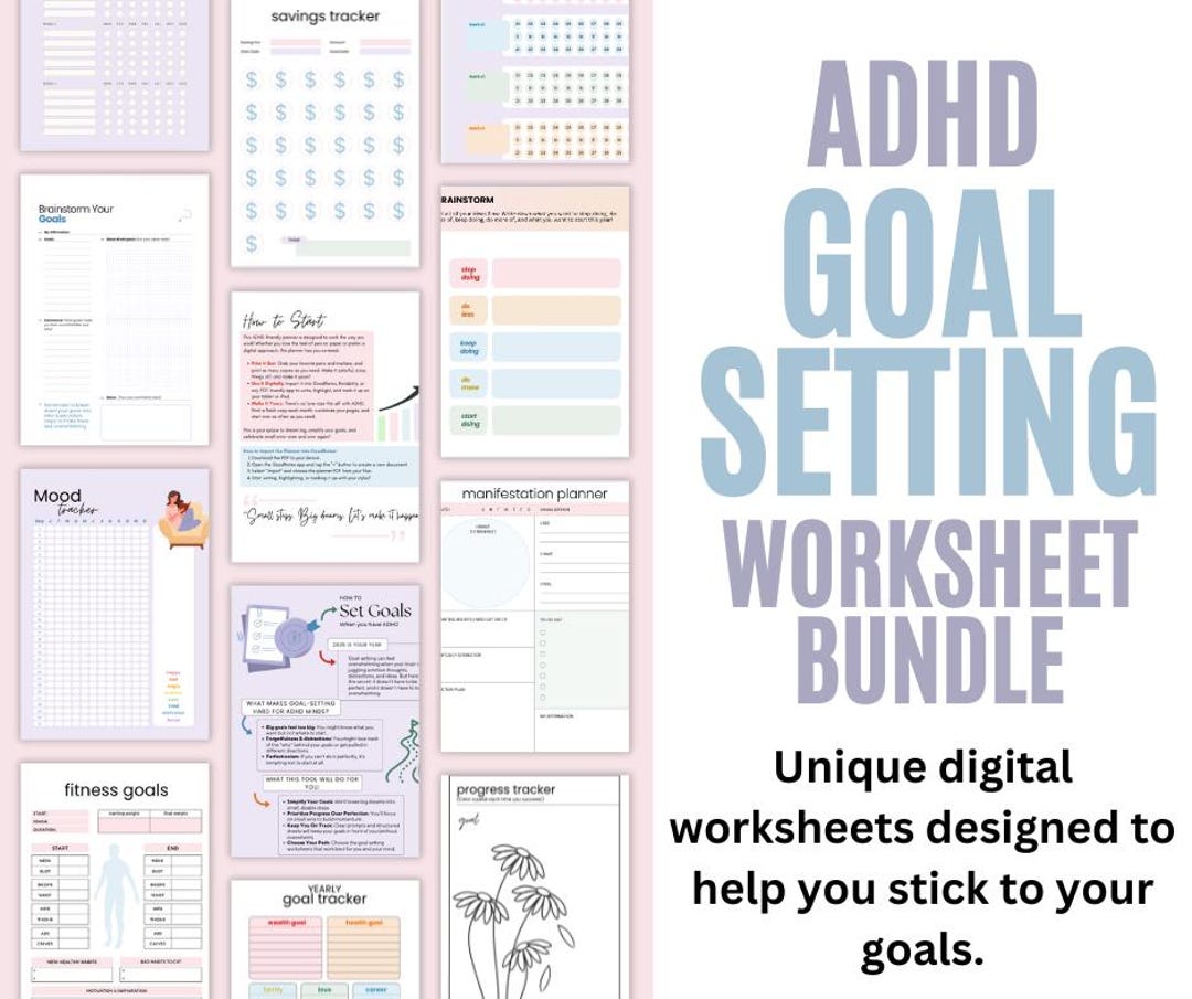 ADHD Goal Setting and Task Tracker Bundle Printable & Digital Planner ...
