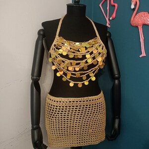 Gold Sequin Crochet Set – Handmade Mini Skirt & Sparkling Crop Top ...