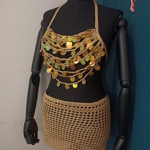 Gold Sequin Crochet Set – Handmade Mini Skirt & Sparkling Crop Top ...