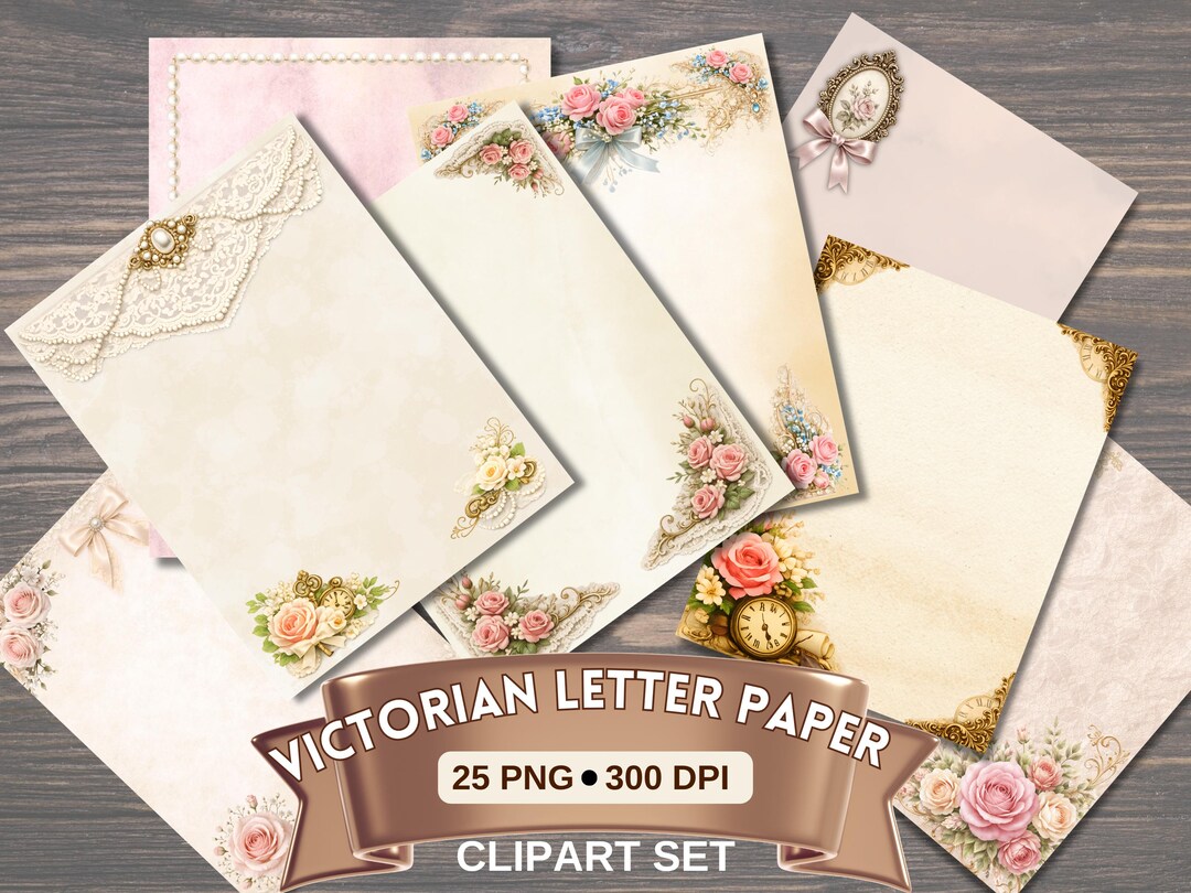 Victorian Letter Paper Clipart Set, Vintage Floral Stationery PNG ...