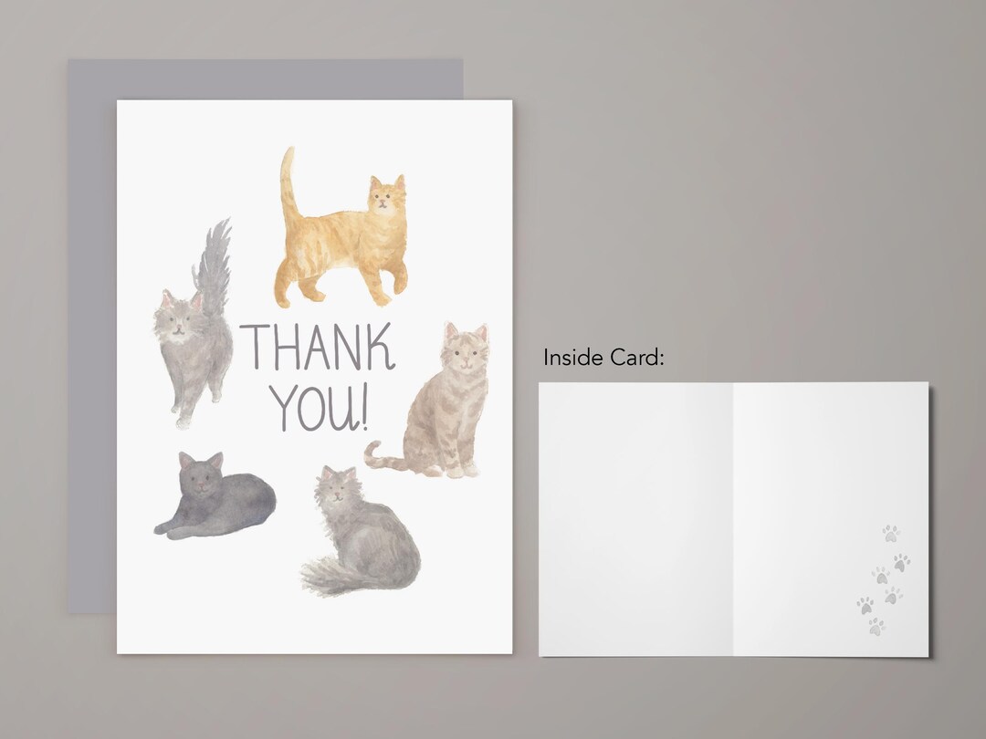 Watercolor Cats Thank You Card | Hand-lettered Gratitude Notecard - Etsy