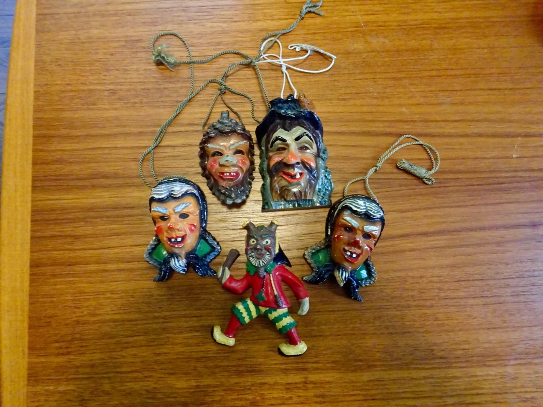 4 Swiss Masks Miniatures Witch Hag Quack Pow-wow Wall Hanging Carnival ...