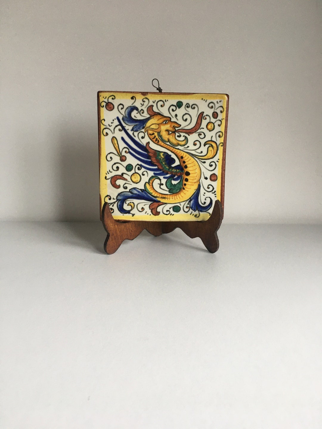 Deruta Italian Tile Plaque S.volpi Dragon Raffaellesco Pattern Grifoni ...