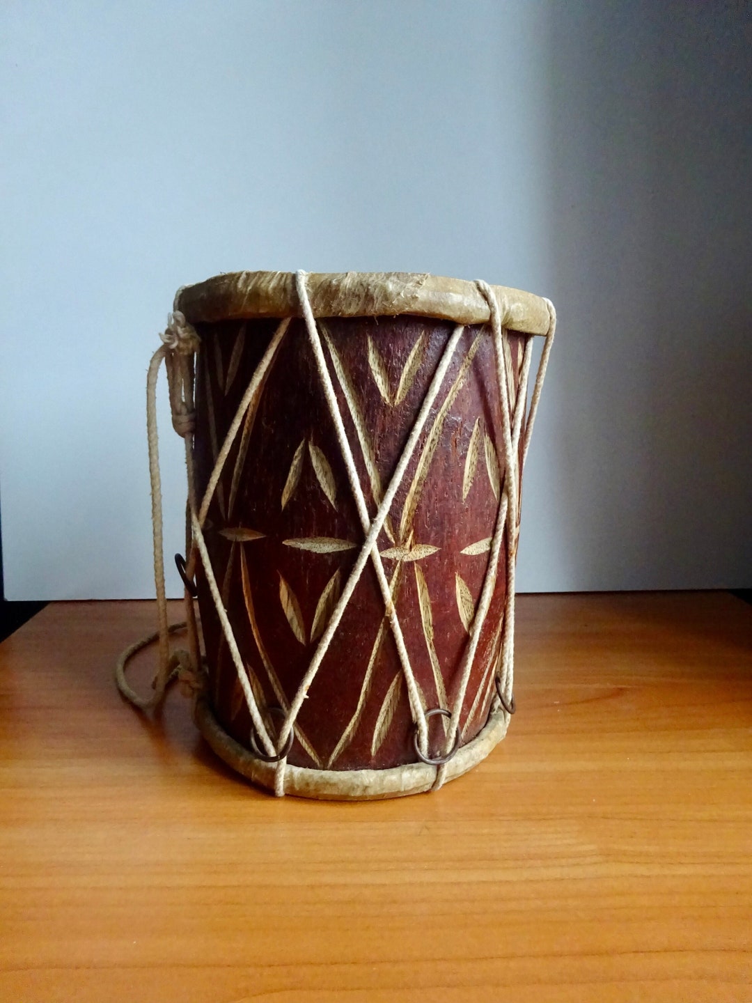 Vintage African Drum Bongo Hand Carved Motive Ethnic Decor - Etsy