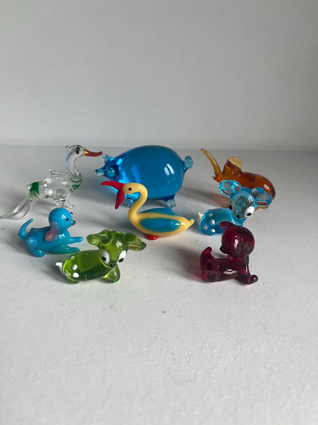 Vintage Small Glass Animals Hand Blown Opal Glass Miniatures Figurines ...