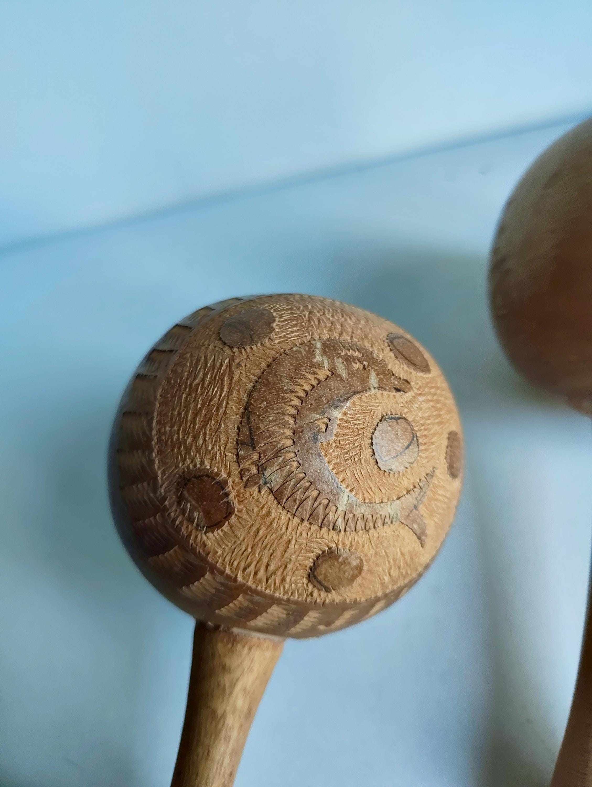 Antique Pair of Carved Maracas Rattle Shaking Musical Instrument Latin ...
