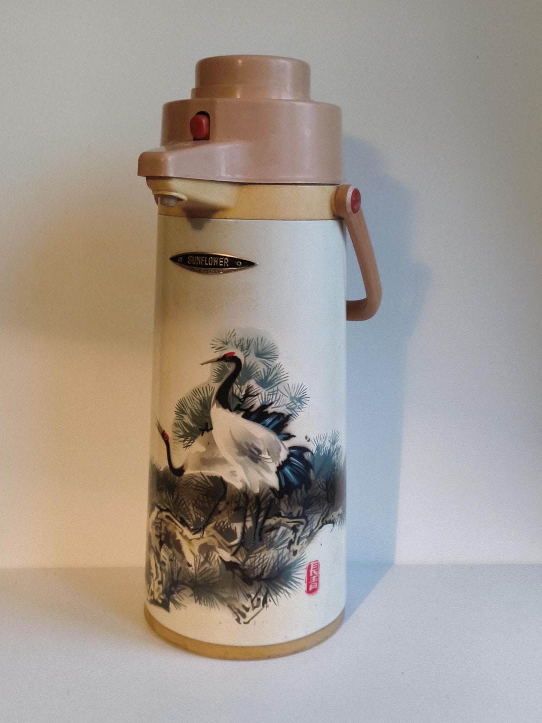 Vintage Sunflower Large Chinese Thermos With Traditional Bird Floral ...