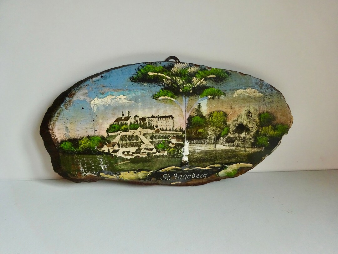 Antique St. Anne Mountain Polish Oil Painting on Wooden Slab St ...