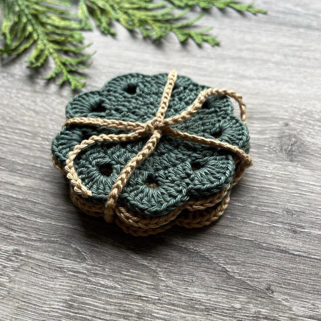 Flower Coaster Crochet Pattern (PDF + Video) Scalloped Edges, Coaster ...