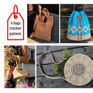 Crochet Bag Pattern Set of 4 Bags, Crochet Handbag Pattern, Crochet ...