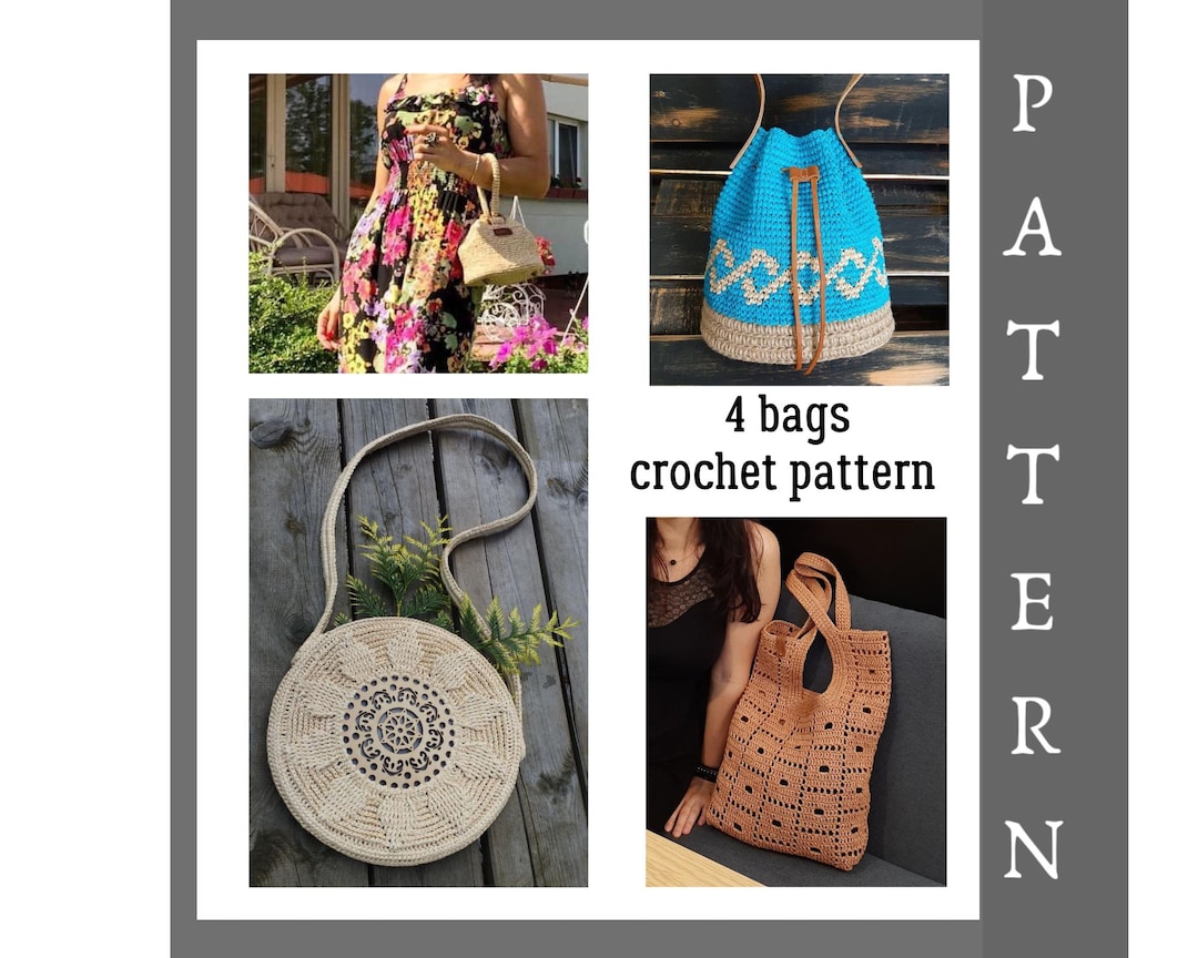 Crochet Bag Pattern Set of 4 Bags, Crochet Handbag Pattern, Crochet ...