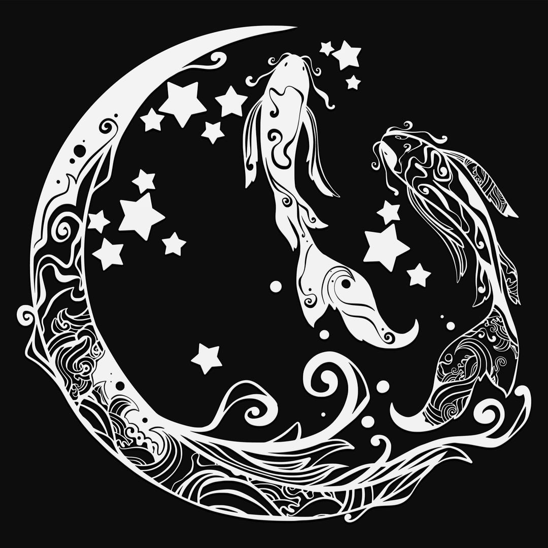 Koi With Moon Mandala Svg Cut File, Glowforge File, Vinyl Template ...