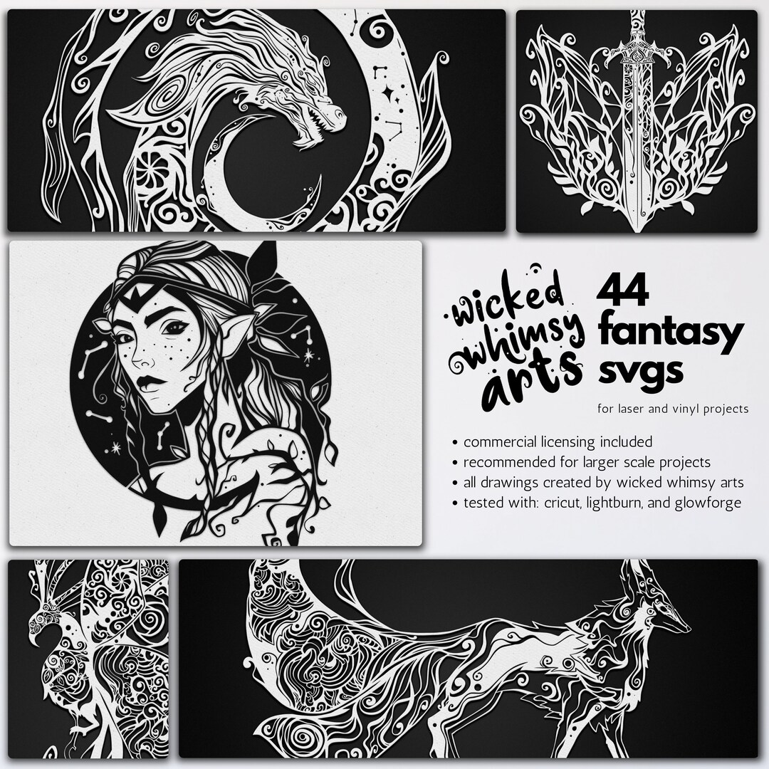 Fantasy Laser Svg Bundle, Glowforge Fantasy Files, Vinyl Dragon ...