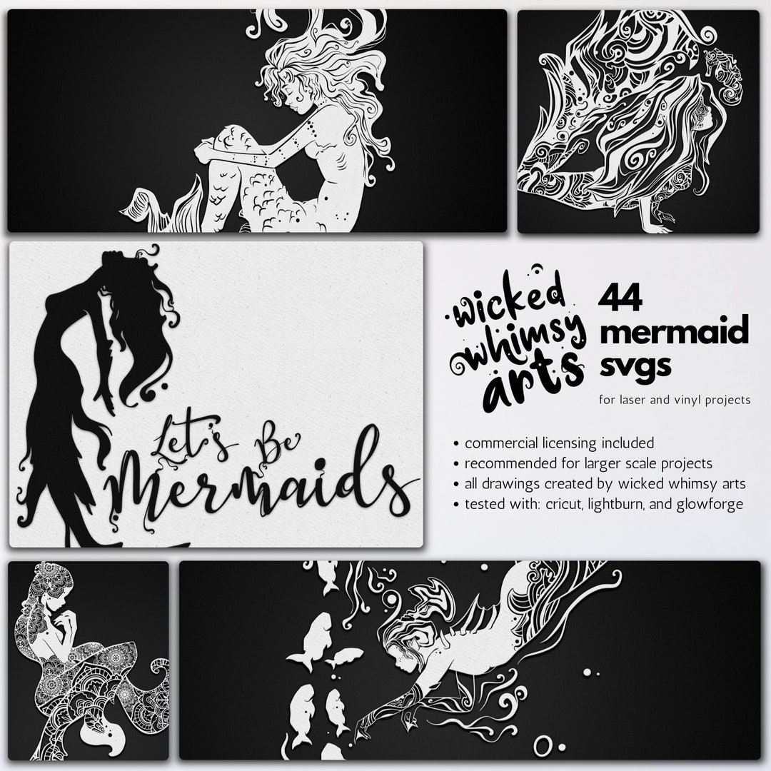 Mermaid Laser Svg Bundle, Glowforge Mandala Mermaids, Mermaid Vinyl ...