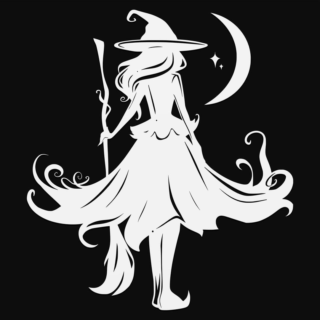 Witch and Moon Svg Cut File, Glowforge File, Vinyl Template, Laser Cut ...