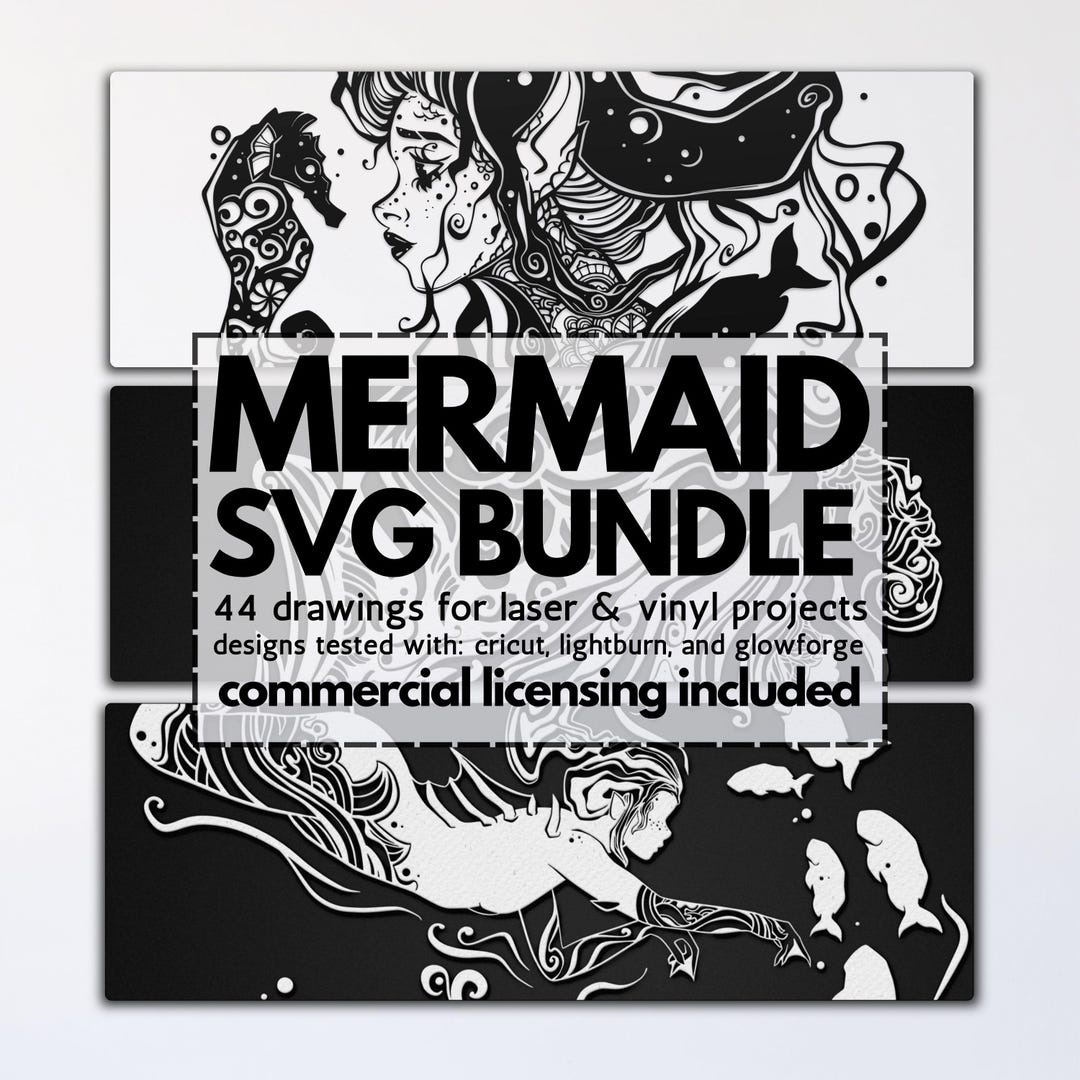 Mermaid Laser Svg Bundle, Glowforge Mandala Mermaids, Mermaid Vinyl ...