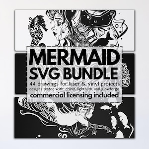 Mermaid Laser Svg Bundle, Glowforge Mandala Mermaids, Mermaid Vinyl ...
