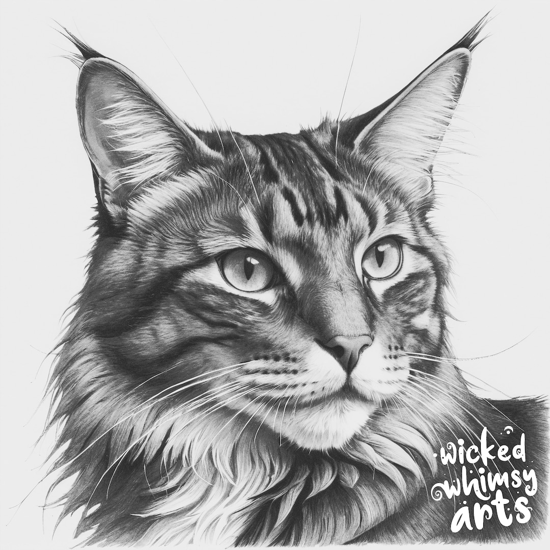 Main Cat Etching by Wicked Whimsy Arts Png for Co2 Wood Engraving Drawing 473 - Etsy