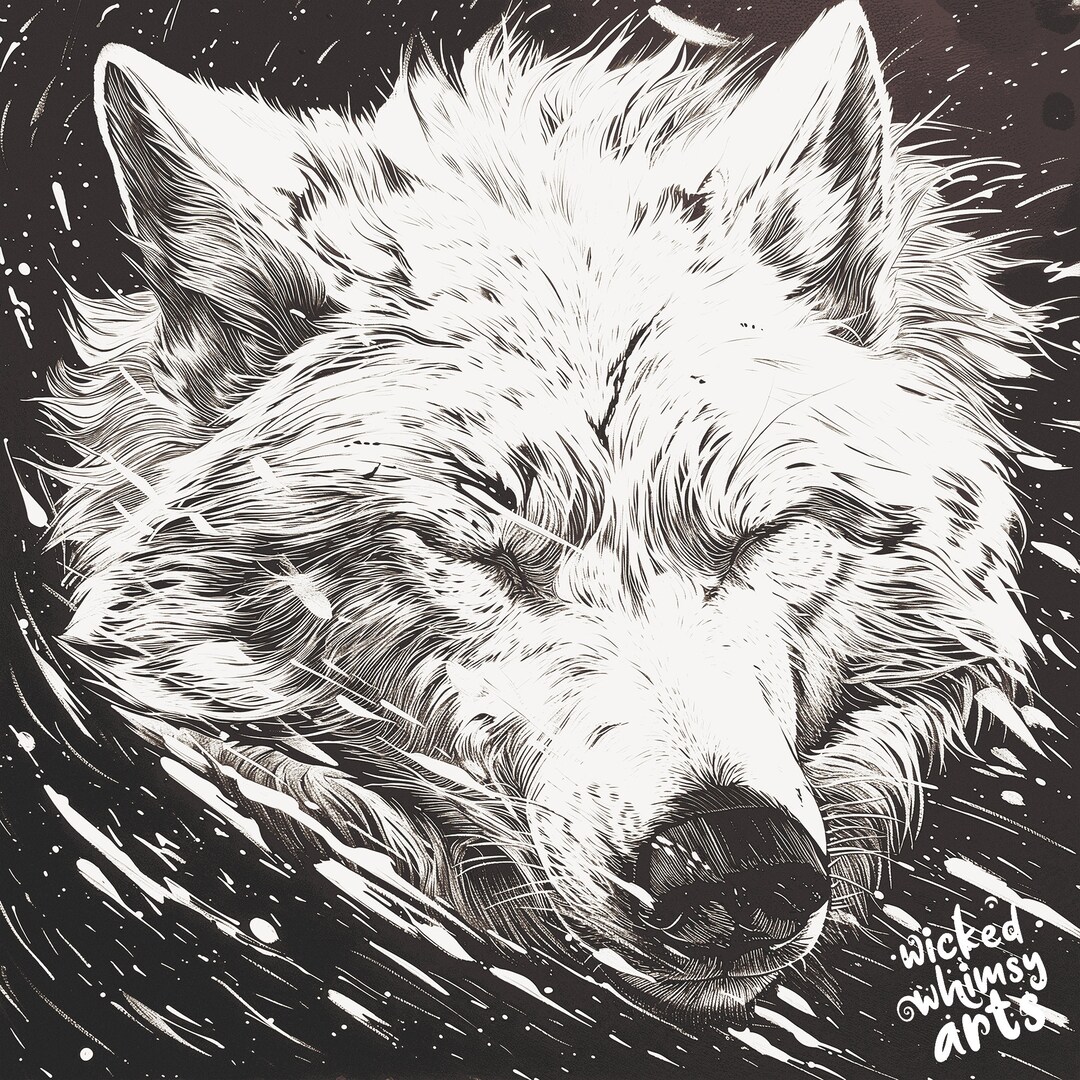 Sleeping Wolf Etching by Wicked Whimsy Arts Png for Laser Engraving for ...