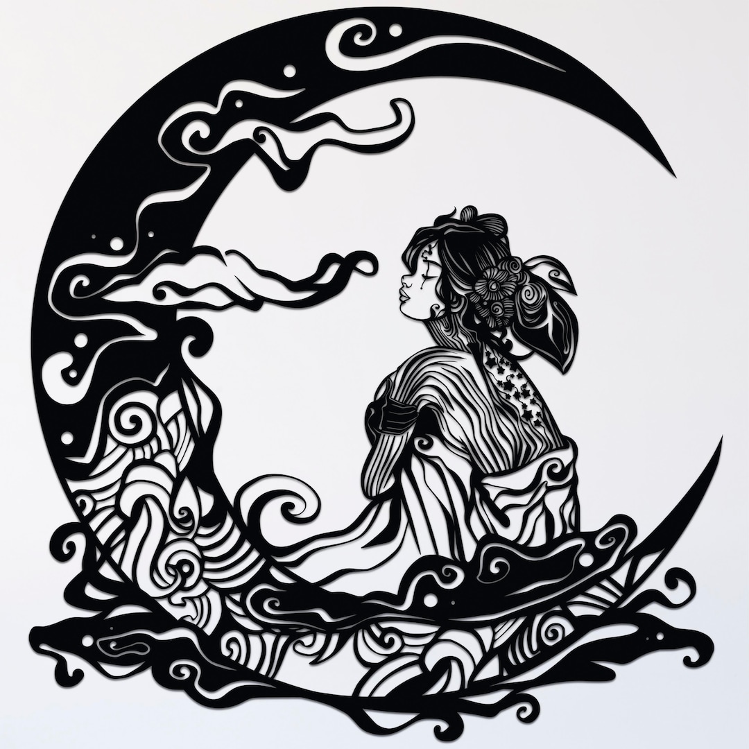 Woman on Crescent Moon Mandala by Wicked Whimsy Arts Svg, Png, Dxf Drawing 80 - Etsy