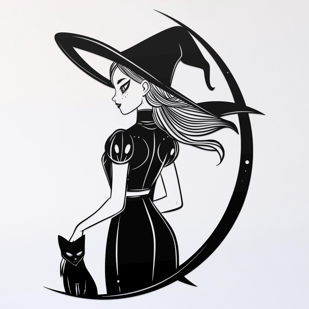 Witch and Cat Svg Cut File, Glowforge File, Vinyl Template, Laser Cut ...