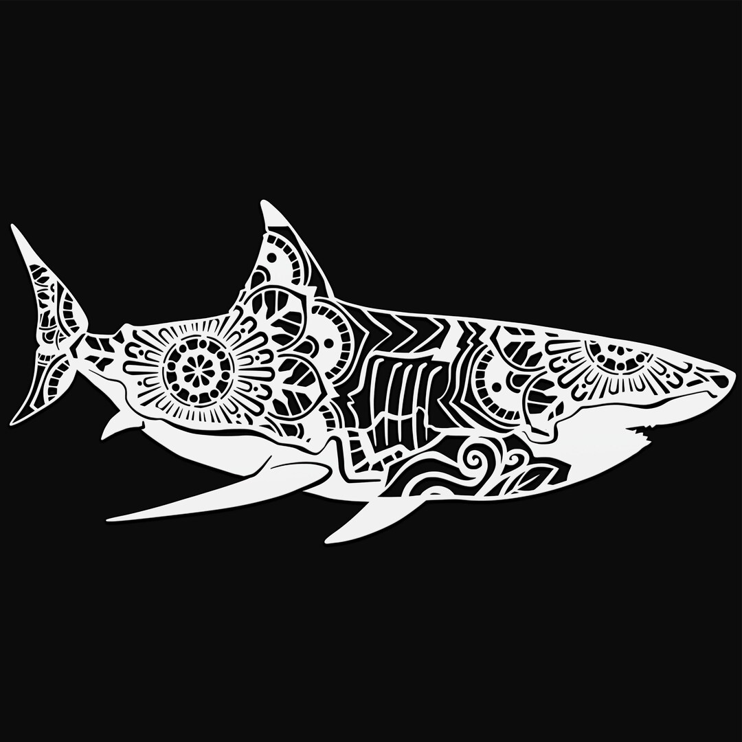 Great White Shark Mandala Svg Cut File, Glowforge File, Vinyl Template ...