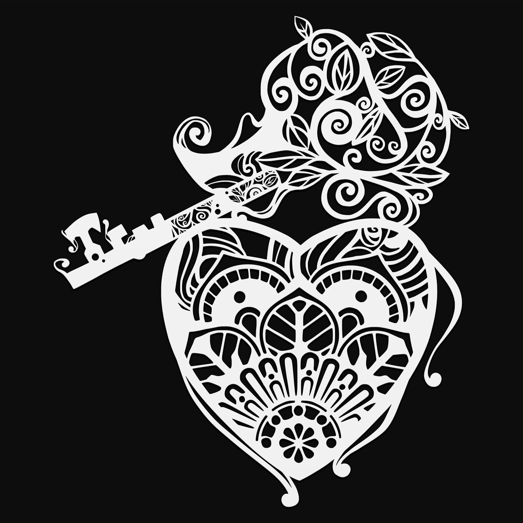 Key and Heart Mandala Svg Cut File, Glowforge File, Vinyl Template ...
