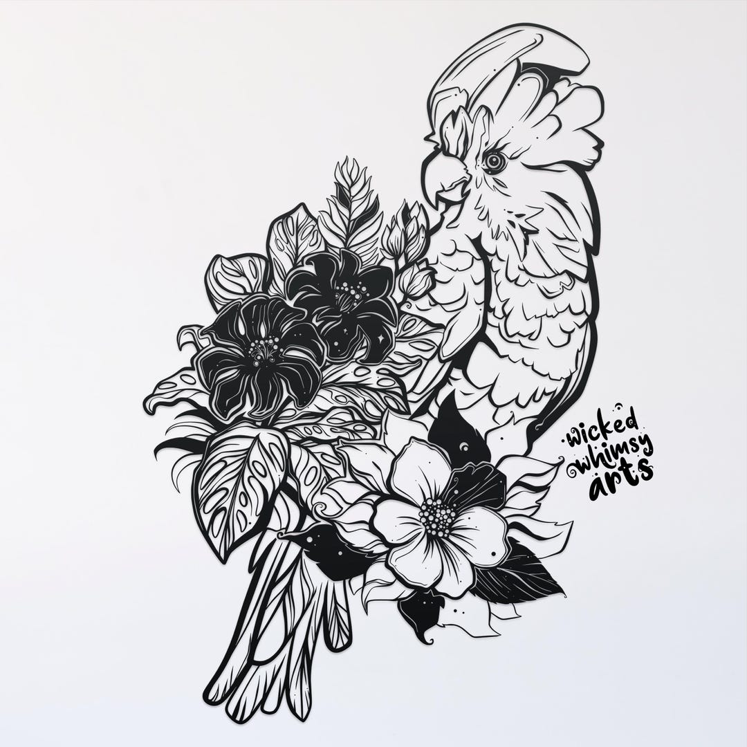 Cockatoo With Flowers Svg Cut File, Glowforge File, Vinyl Template ...