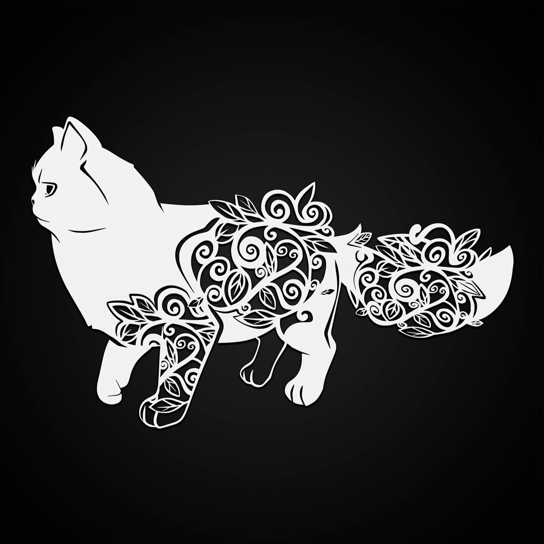 Floral Persian Cat, Svg Cut File, Glowforge File, Vinyl Template, Laser ...