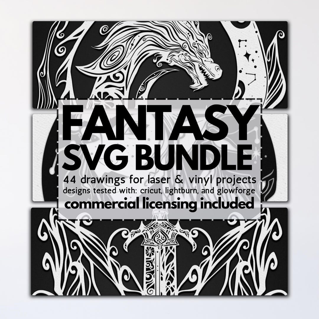 Fantasy Laser Svg Bundle, Glowforge Fantasy Files, Vinyl Dragon ...