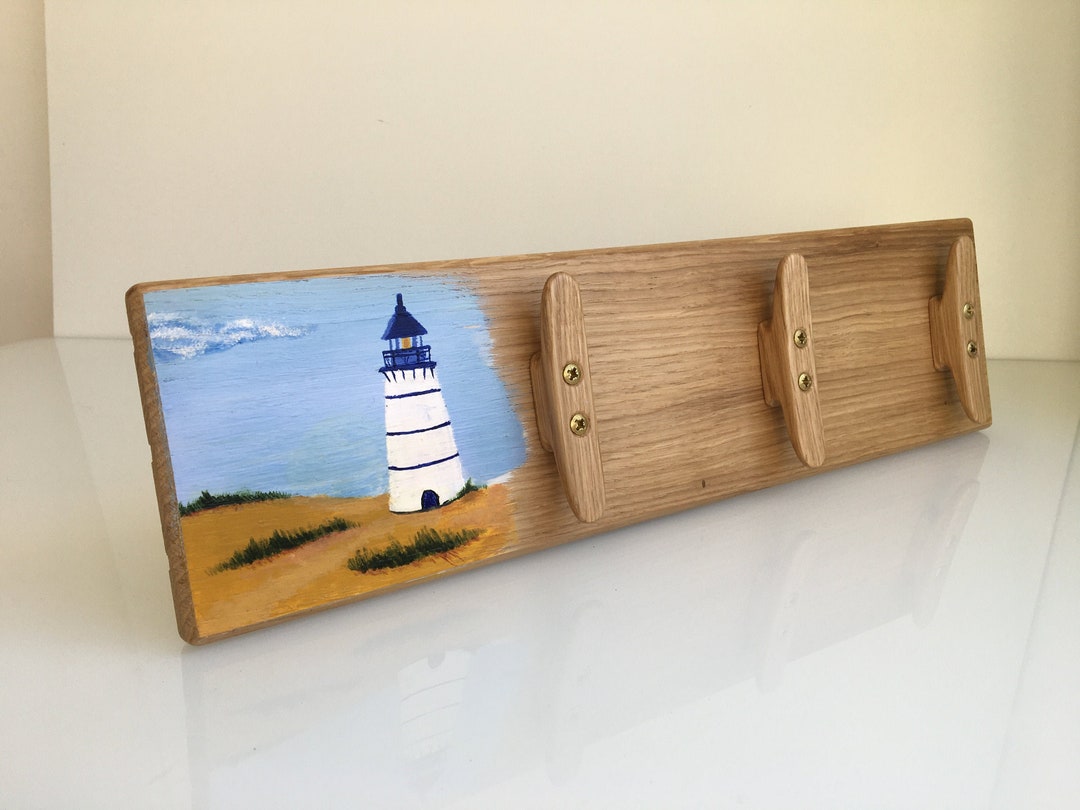Handmade Nautical Coat Rack: Lighthouse Art, Wooden Boat Cleats - Etsy