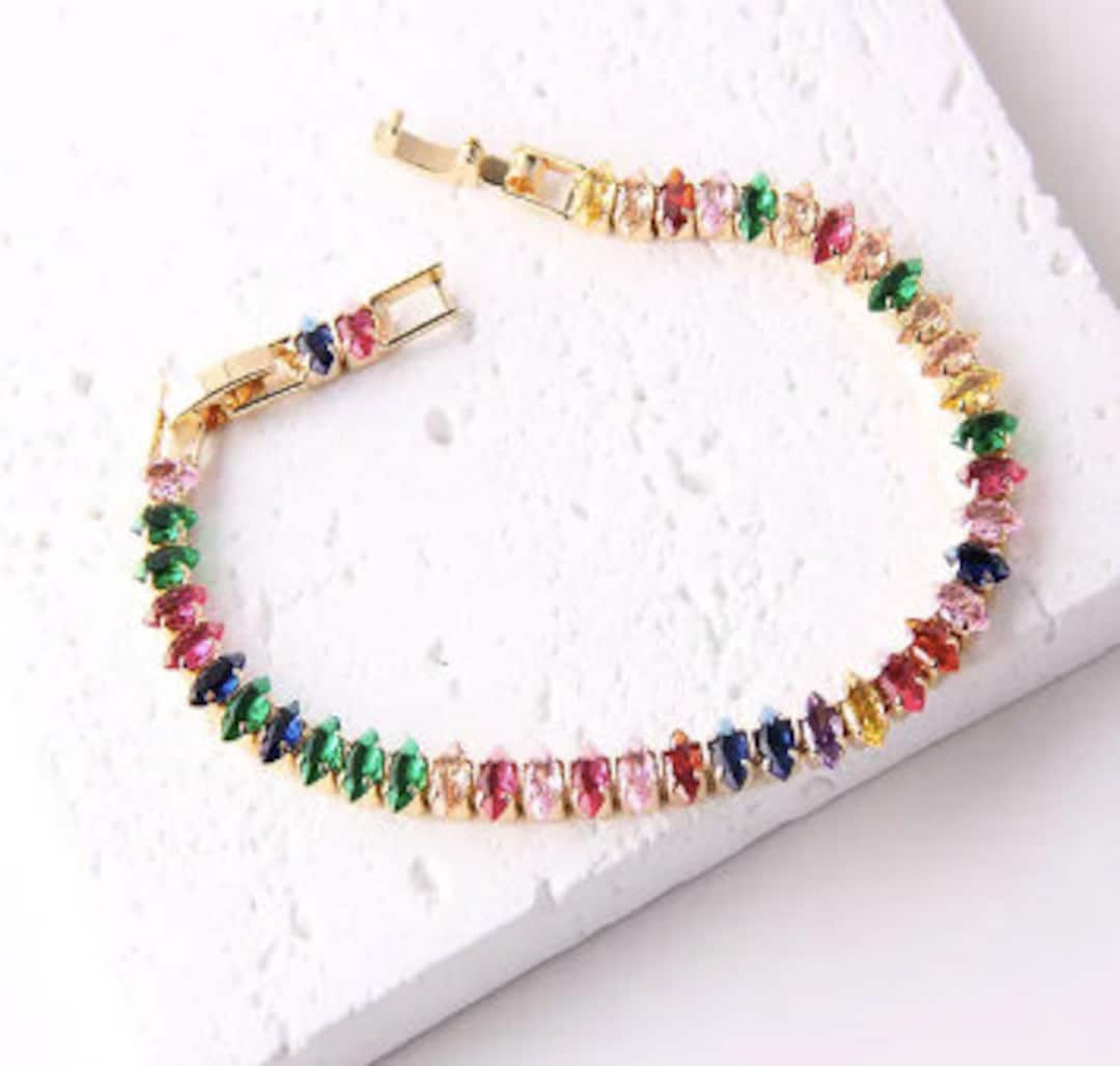 Rainbow Diamond Bracelet - Etsy