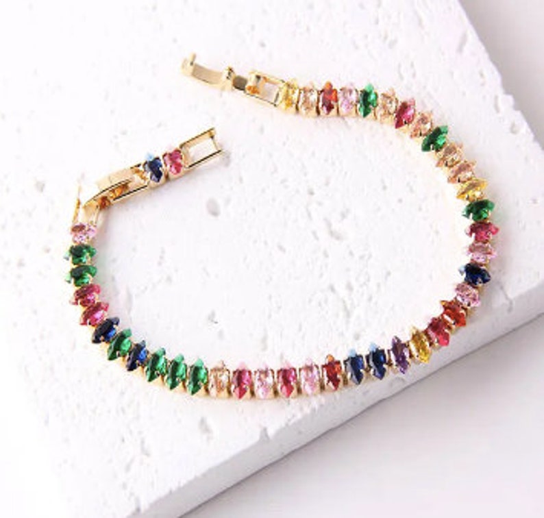 Rainbow Diamond Bracelet - Etsy