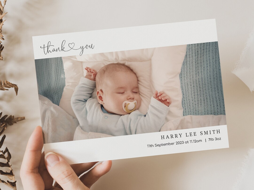 Personalised Baby Thank You Card | Photo Birth Announcement Note (B3 ...