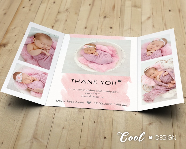 Personalised Baby Thank You Cards Girl or Boy Gate fold Photo | Etsy