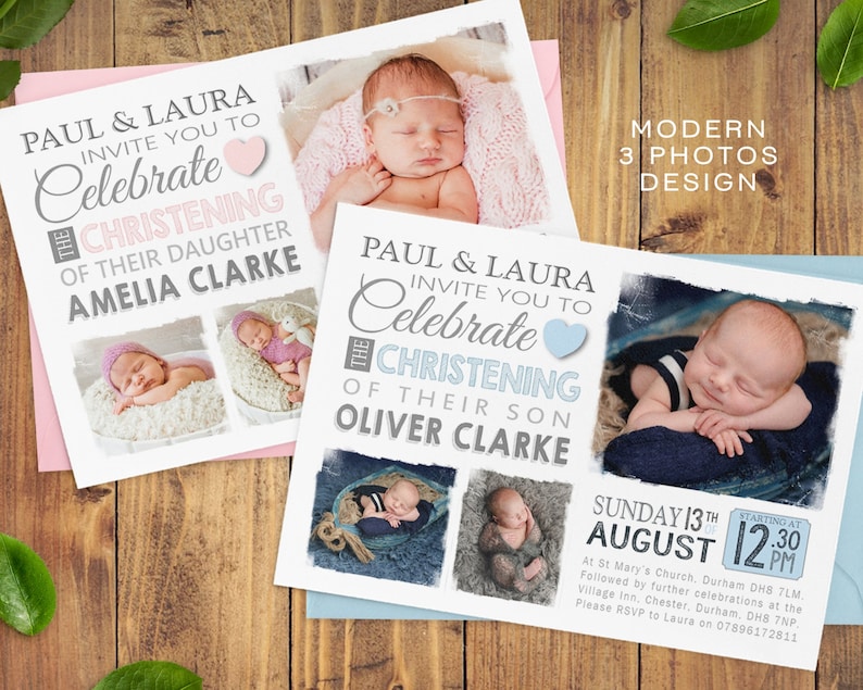 Bespoke Christening Day Invitation Including Photos - Etsy