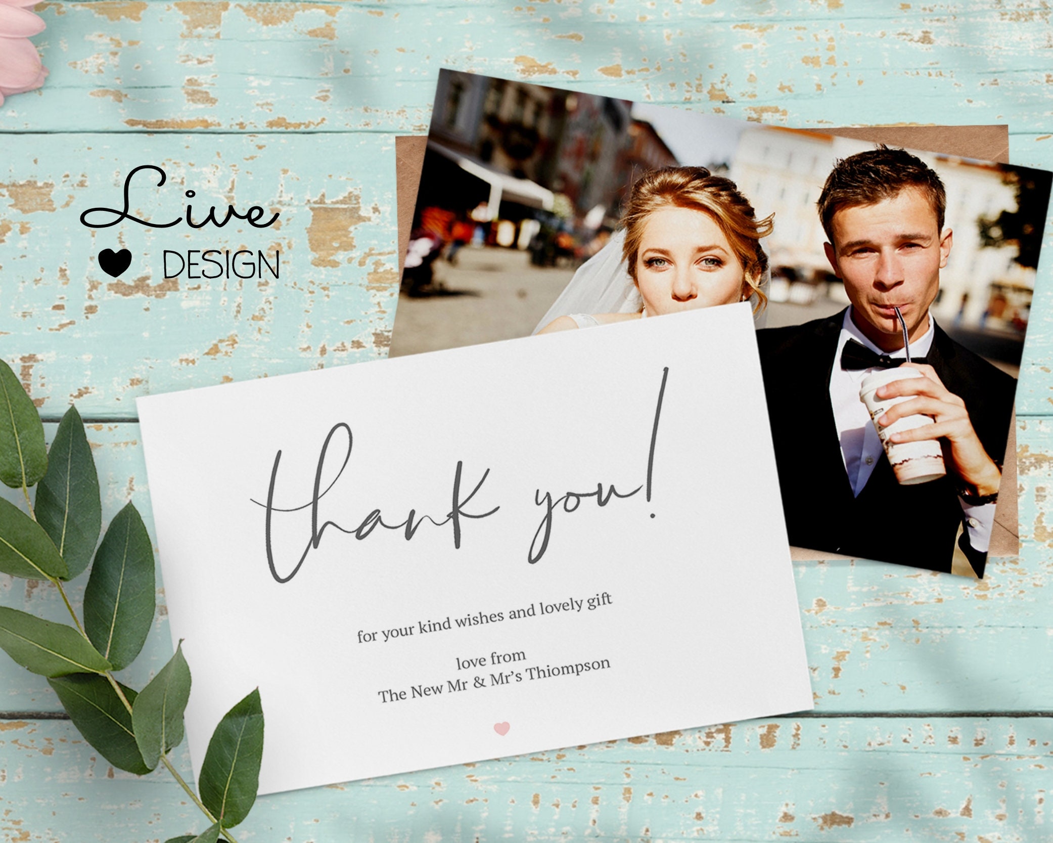 Double Sided Wedding Thank You Cards With Photo Personalised - Etsy UK