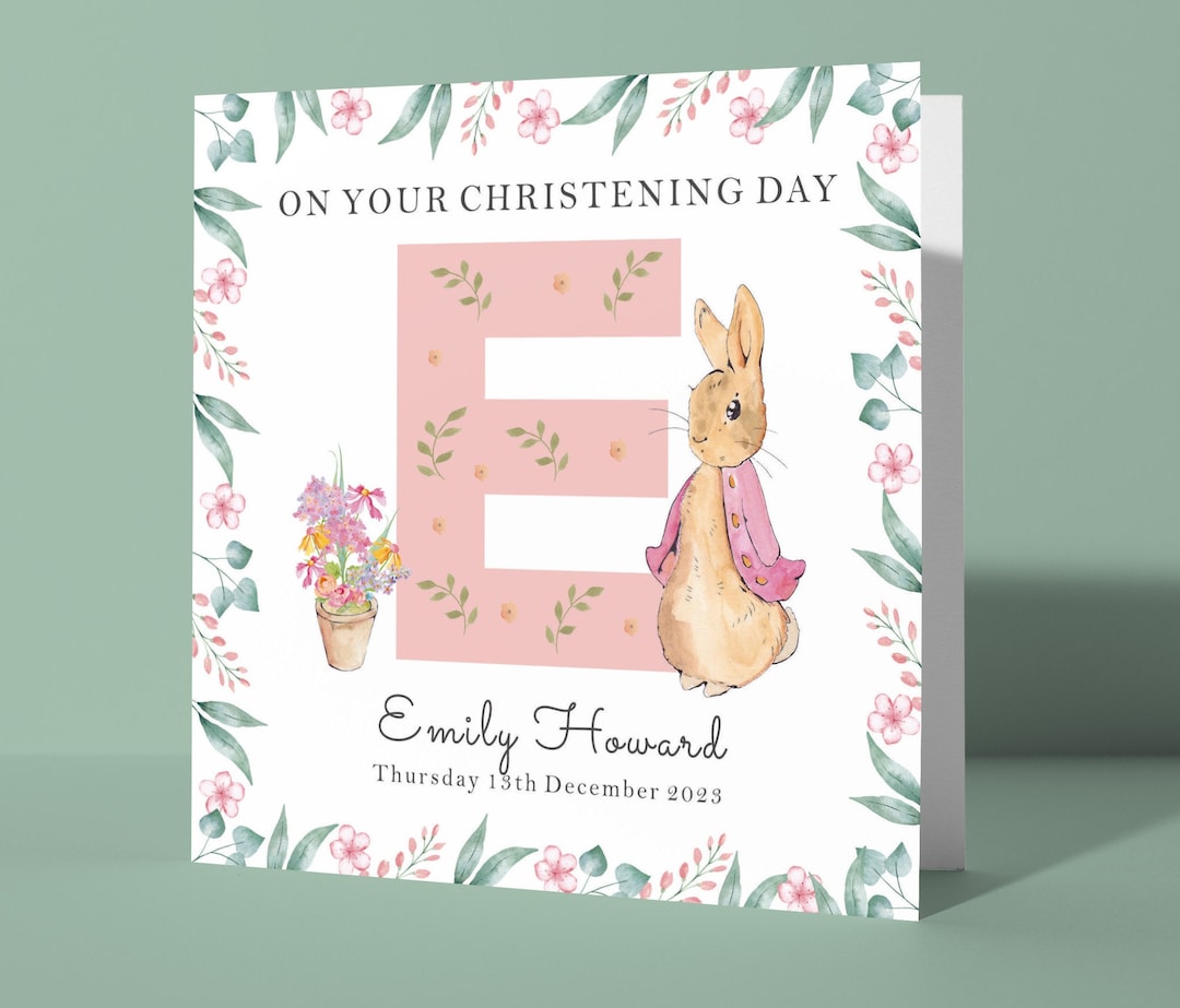 Peter Rabbit Christening Card Personalized Keepsake SQ Blue or Pink ...