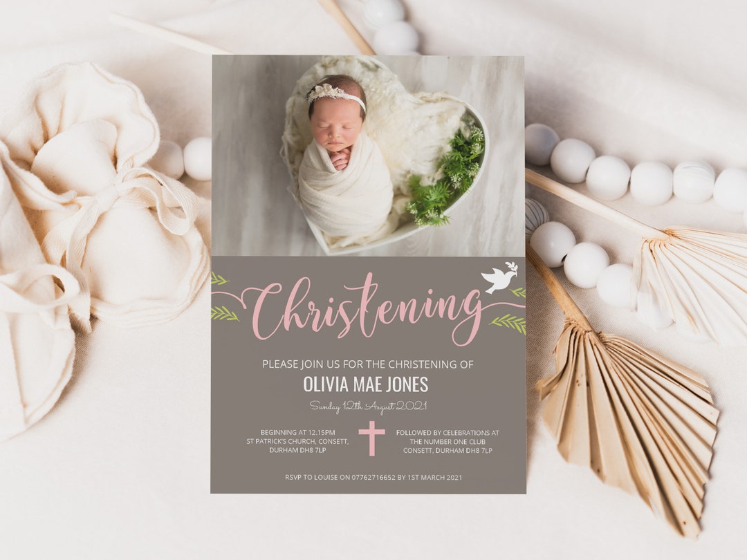 Bespoke Christening Invitations, (R1) Baptism Invitation Including ...