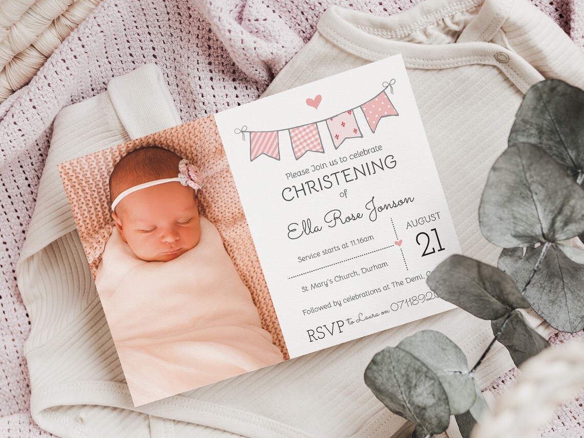Bespoke Christening Day Invitation Including Photos, (R1) Personalised ...