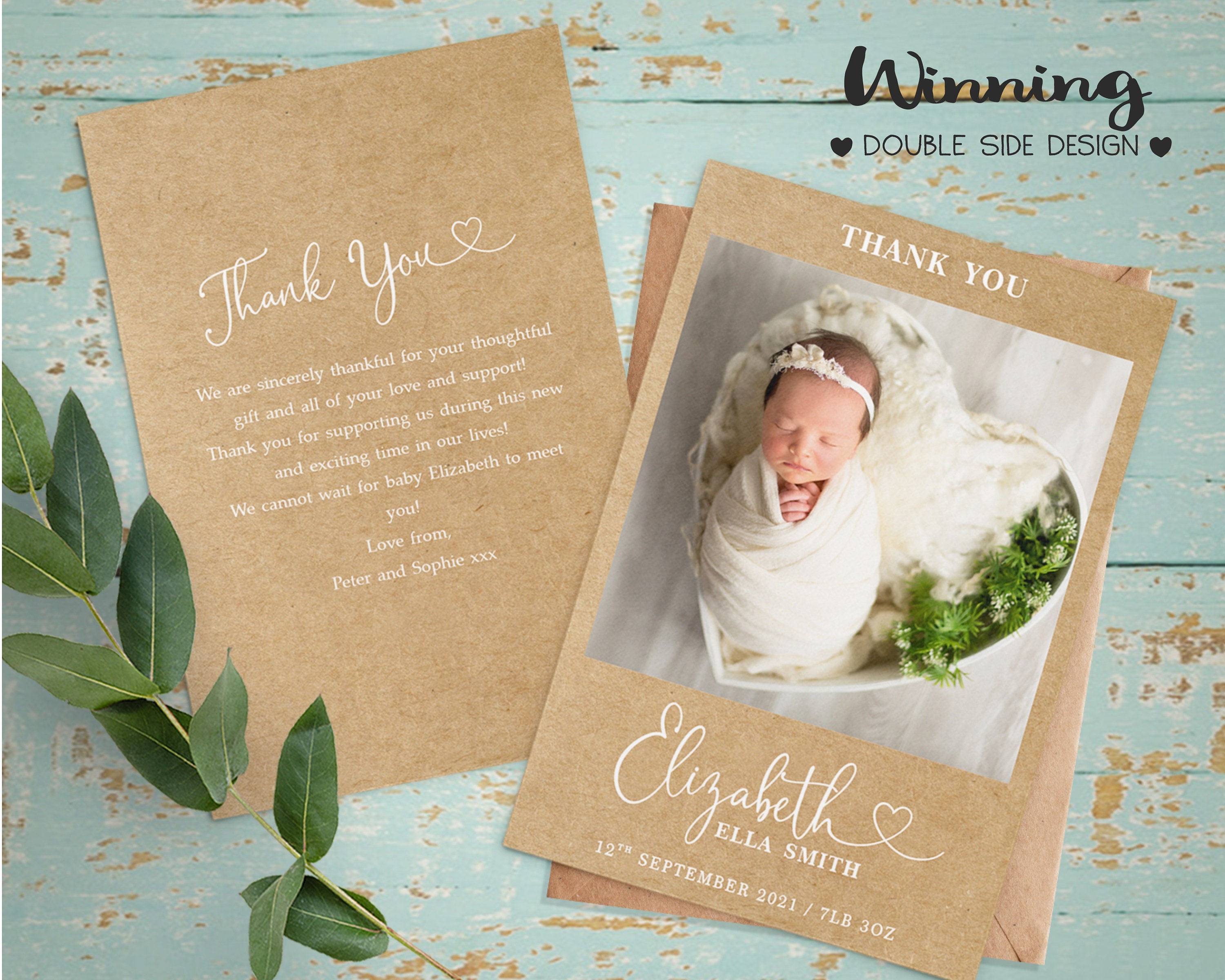 Double Sided Personalised Baby Thank You Cards with Photo | Etsy