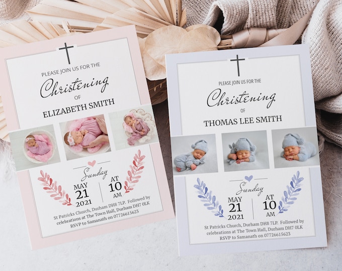Personalised Christening Invite With Photo, R1 Bespoke Christening ...