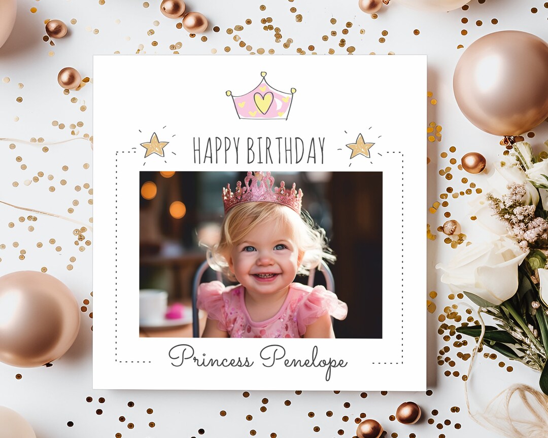 Personalised Princess Birthday Card, Princess Photo Birthday Card, Pink ...