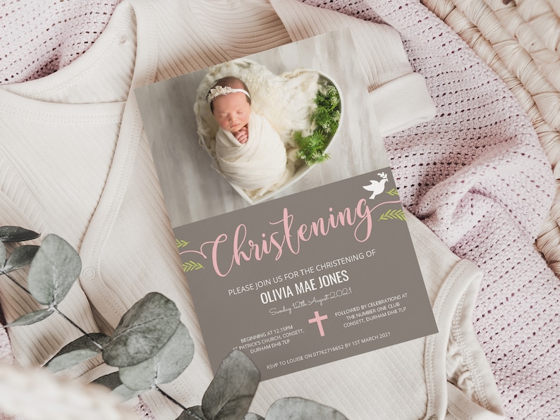 Bespoke Christening Invitations | Baptism Invitation Including Photos ...