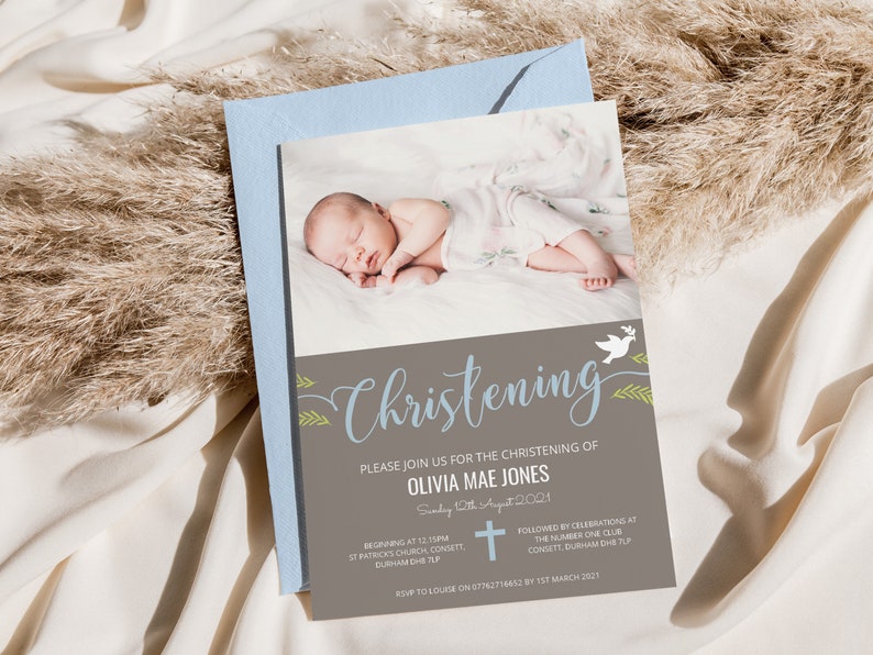 Bespoke Christening Invitations | Baptism Invitation Including Photos ...
