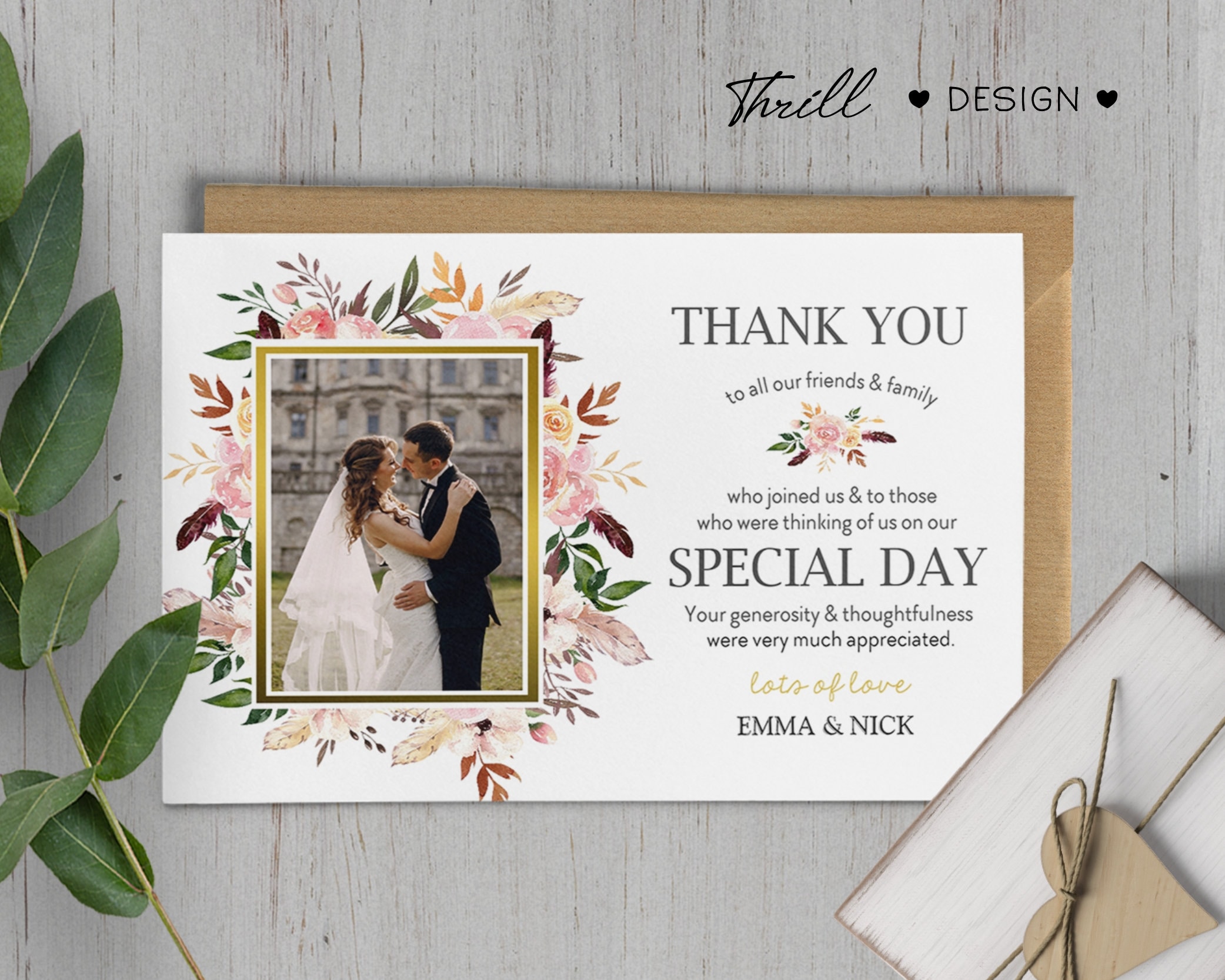 Classic Wedding Thank You Card Bespoke Personalised Thank You | Etsy