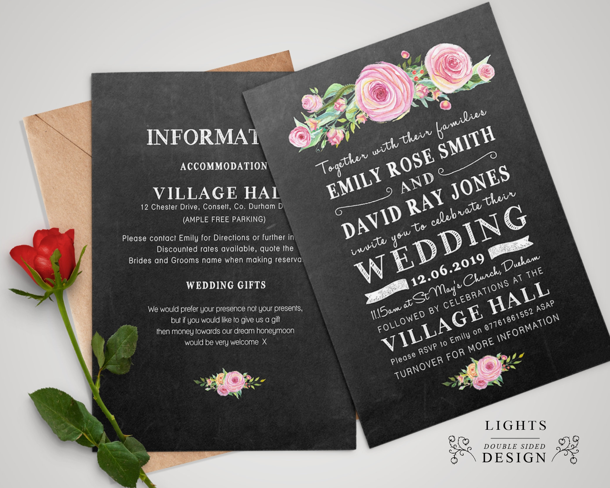Double Sided,personalised Wedding Day Invitations (W1) ,country Gift ...
