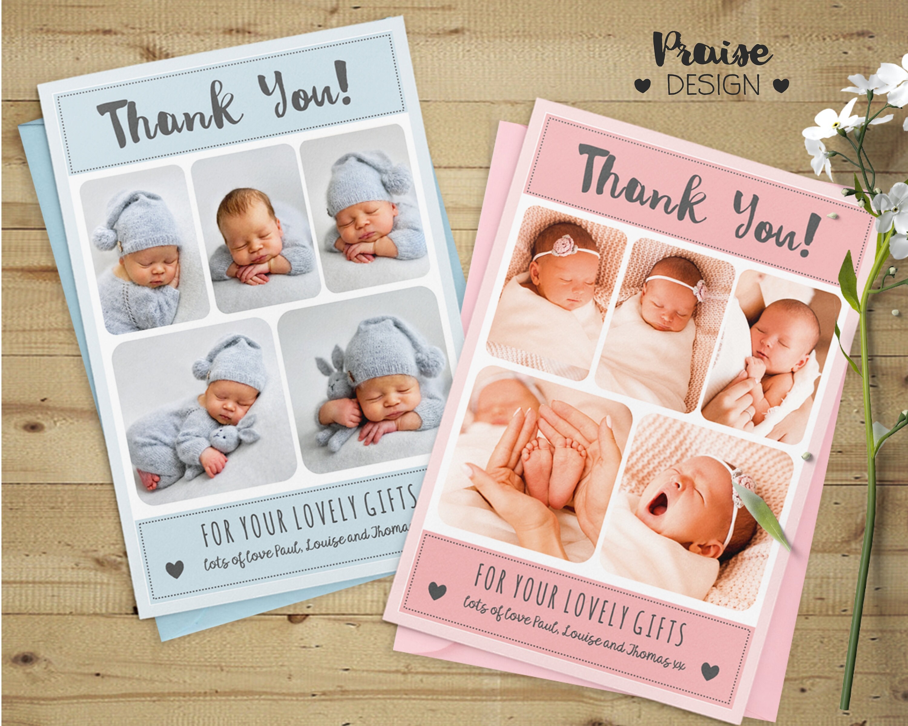 Personalised New Baby Thank You Cards With Photo Birthday - Etsy UK