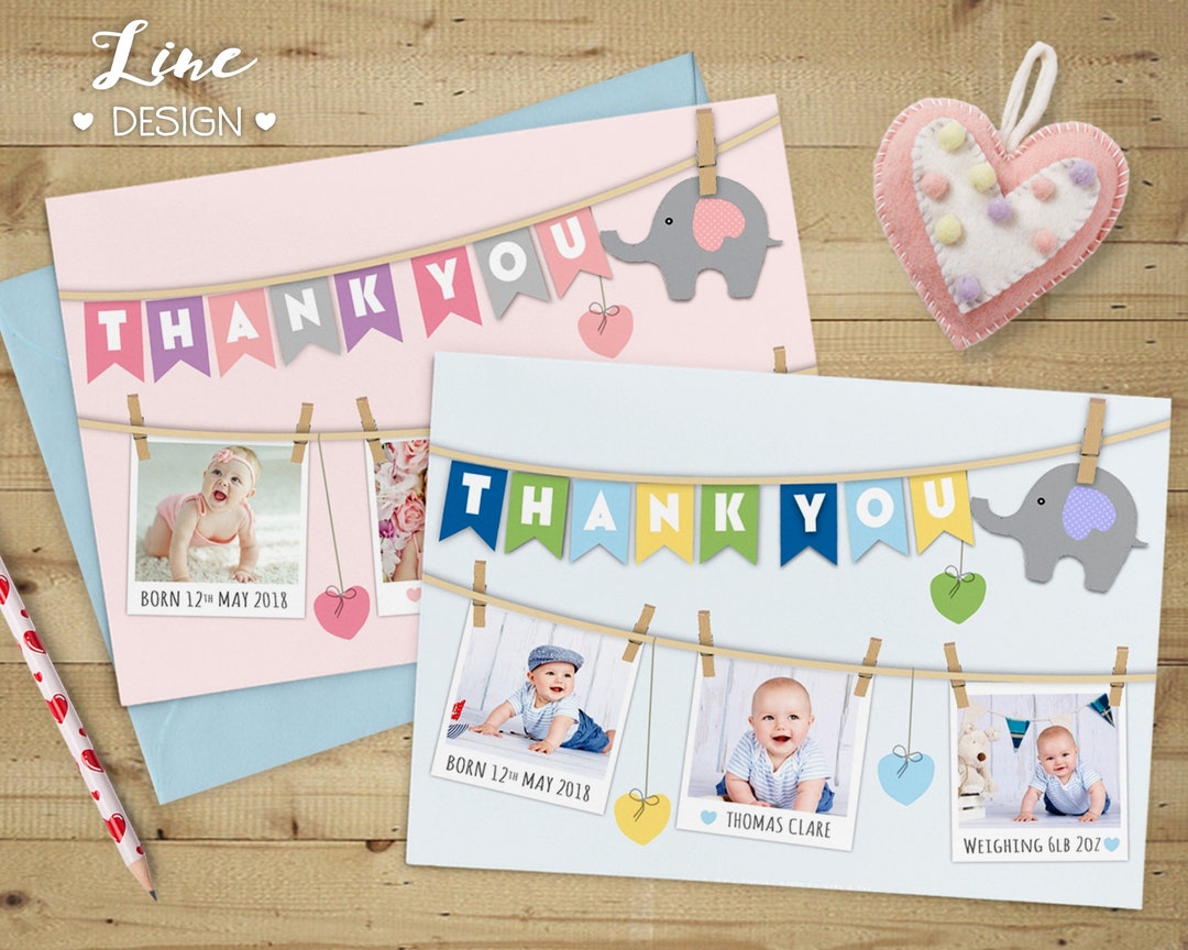 New Baby Announcement Card, New Baby Thank You Cards B1, Personalised ...