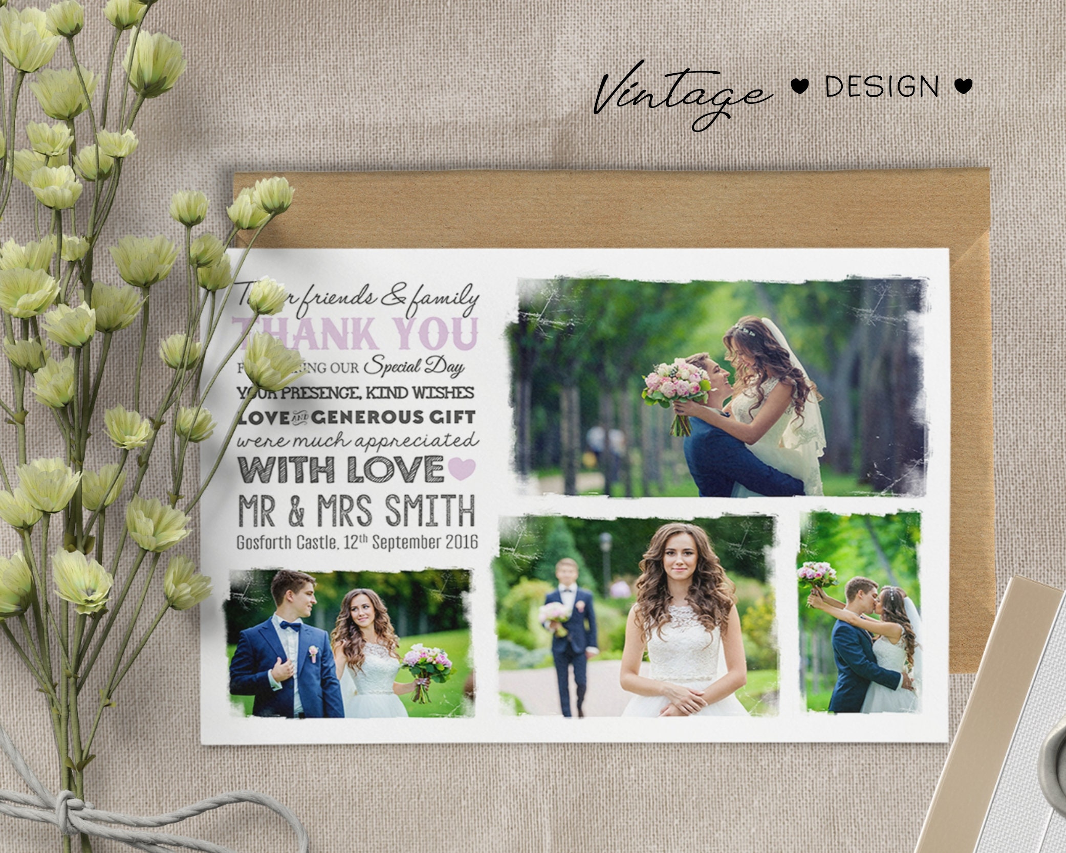 Rustic Wedding Thank You Cards Personalised Design - Etsy